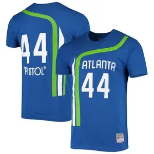 Mitchell & Ness Pete Maravich Atlanta Hawks Hardwood Classics Stitch Name & Number T-shirt - Blue