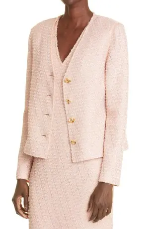 St. John Raw Edge Sequin Tweed Knit Jacket