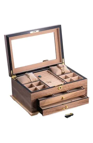 BEY-BERK 3 Level Jewelry Box - Walnut