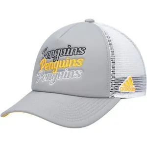 Adidas White Pittsburgh Penguins Foam Trucker Snapback Hat - Gray