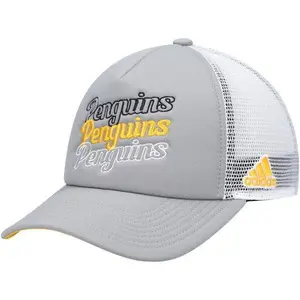 Adidas White Pittsburgh Penguins Foam Trucker Snapback Hat - Gray