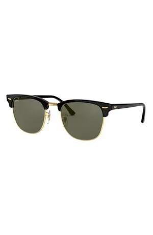Ray-ban 49mm Polarized Browline Sunglasses - Black/crystal Green