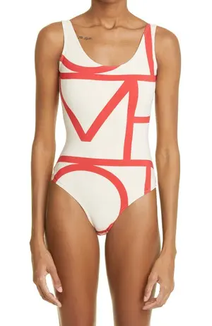 TOTEME TOTEME Logo One-Piece Swimsuit Cava/ Red