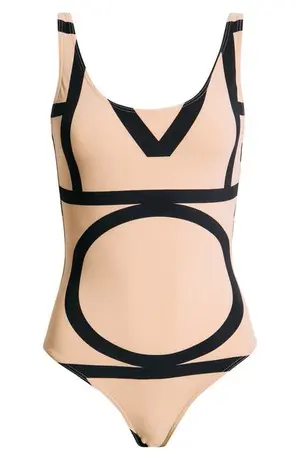 TOTEME TOTEME Logo One-Piece Swimsuit Monogram Print