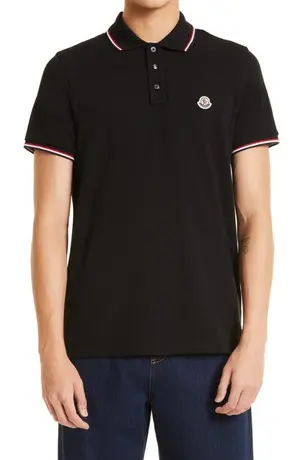 Moncler Tipped Piqué Polo Black