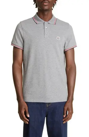 Moncler Tipped Piqué Polo - Grey