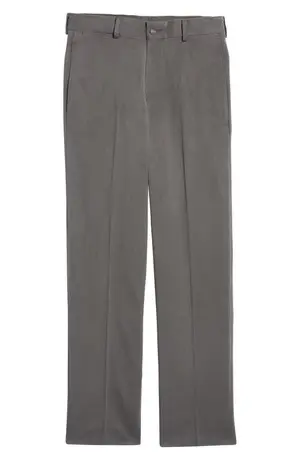 Berle Charleston Khakis Flat Front Brushed Stretch Twill Pants - Grey