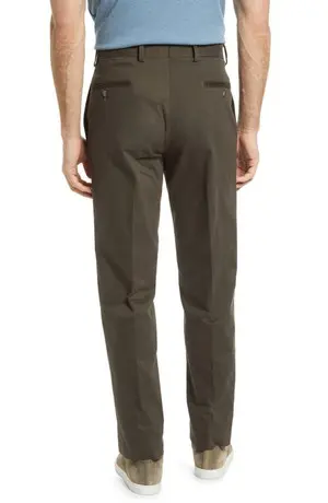 Berle Charleston Khakis Flat Front Stretch Sateen Pants - Olive