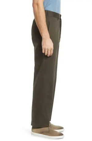 Berle Charleston Khakis Flat Front Stretch Sateen Pants - Olive