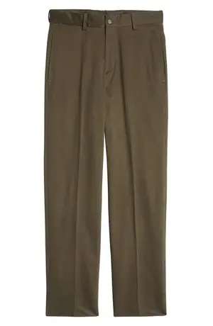 Berle Charleston Khakis Flat Front Stretch Sateen Pants - Olive