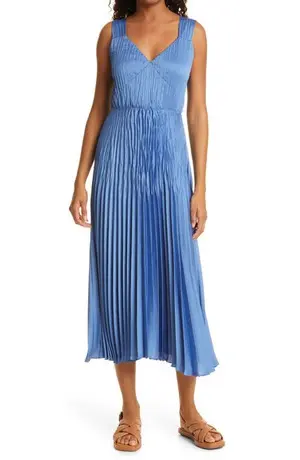 Vince V-neck Pleated Slipdress - Hydrangea