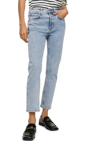 Mango Committed Collection Ankle Straight Leg Jeans - Light Blue