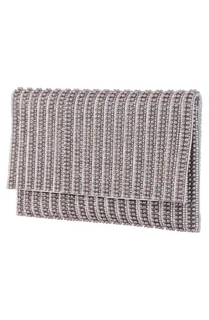 Nina Crystal And Imitation Pearl Embellished Clutch - Soft Grey
