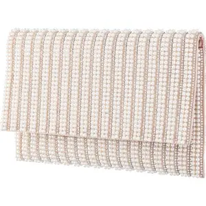 Nina Crystal And Imitation Pearl Embellished Clutch - White