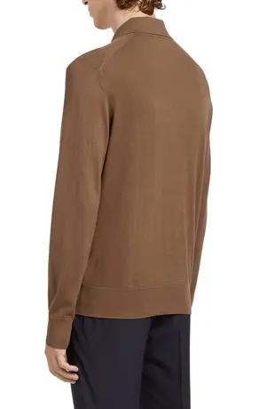 Zegna Long Sleeve Cotton & Cashmere Polo