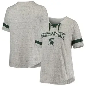 Profile Heathered Gray/green Michigan State Spartans Lace-up V-neck T-shirt - Heather Gray