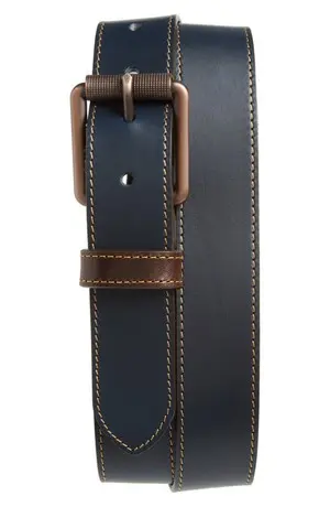Johnston & Murphy Contrast Stitch Leather Belt - Navy