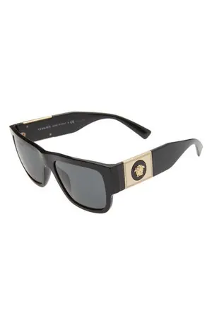 Versace 56mm Rectangle Sunglasses - Black/dark Grey