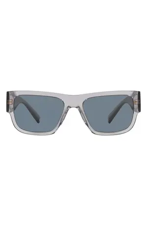 Versace 56mm Rectangle Sunglasses Transparent Grey/ Dark Blue