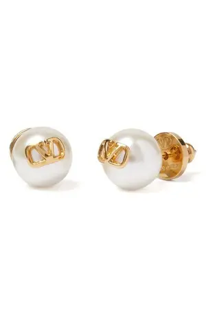 Valentino Garavani Vlogo Imitation Pearl Stud Earrings - Ivory/gold
