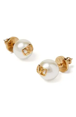Valentino Garavani Vlogo Imitation Pearl Stud Earrings - Ivory/gold