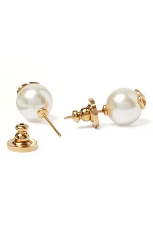 Valentino Garavani Vlogo Imitation Pearl Stud Earrings - Ivory/gold