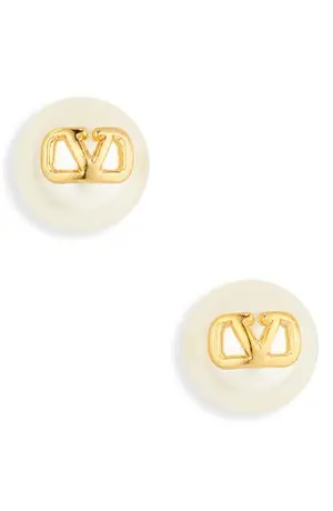 Valentino Garavani VLOGO Imitation Pearl Stud Earrings Oro 18