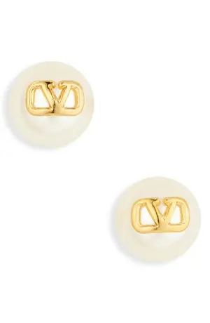 Valentino Garavani VLOGO Imitation Pearl Stud Earrings Z/dnuoro 18