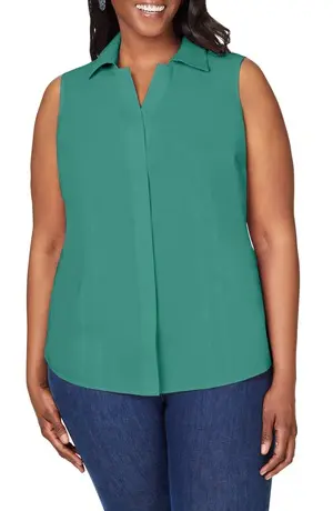 Foxcroft Taylor Non-iron Sleeveless Button-up Shirt - Vintage Jade
