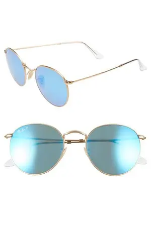 Ray-ban 53mm Polarized Round Sunglasses - Blue Mirror