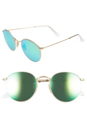 Ray-ban 53mm Polarized Round Sunglasses - Green/ Mirror