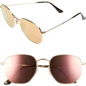 Ray-ban Ray-Ban 54mm Hexagonal Flat Lens Sunglasses Gold/pink