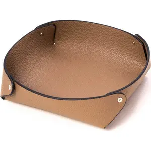 BEY-BERK Catchall Leather Valet Tray - Taupe