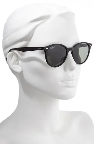 Ray-ban 53mm Polarized Round Sunglasses - Black/green Solid