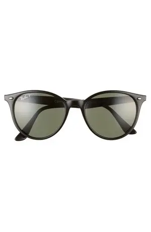 Ray-ban 53mm Polarized Round Sunglasses - Black/green Solid