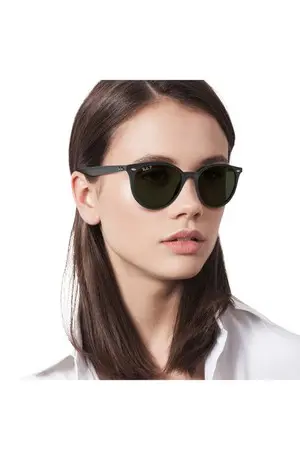 Ray-ban 53mm Polarized Round Sunglasses - Black/green Solid