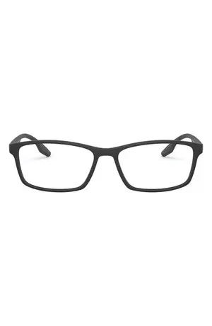 Prada 54mm Rectangle Optical Glasses - Rubber Black