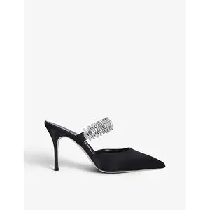 Manolo Blahnik Lutara Crystal-embellished Satin Mules