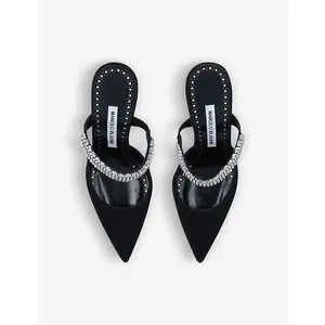 Manolo Blahnik Lutara Crystal-embellished Satin Mules