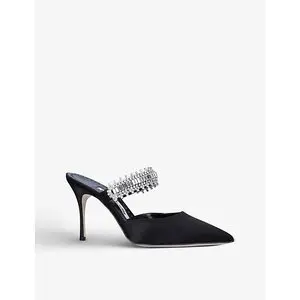 Manolo Blahnik Lutara Crystal-embellished Satin Mules