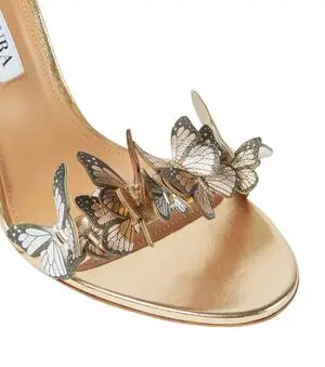AQUAZZURA Papillon 105 Appliqué Leather Sandals - Gold