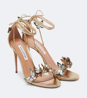 AQUAZZURA Papillon Leather Sandals - Gold