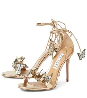AQUAZZURA Papillon 105 Appliqué Leather Sandals - Gold