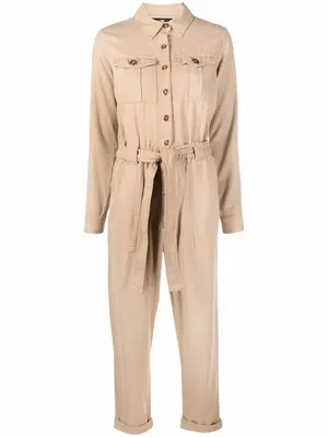 Elisabetta Franchi Patch-pocket Long-sleeved Jumpsuit - Brown