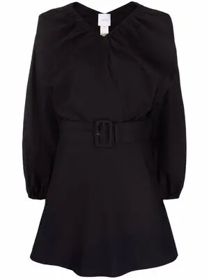 PATOU Balloon-sleeve Belted Mini Dress - Black