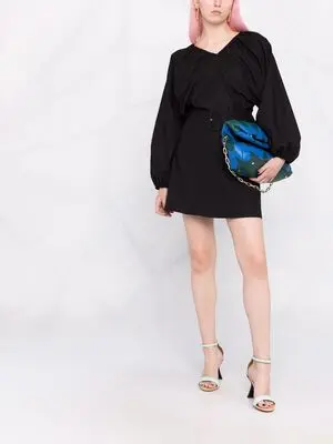 PATOU Balloon-sleeve Belted Mini Dress - Black