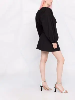 PATOU Balloon-sleeve Belted Mini Dress - Black