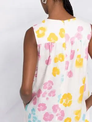 Moschino Sleeveless Floral Print Linen Dress