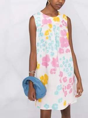 Moschino Sleeveless Floral Print Linen Dress