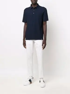 DRUMOHR Fine-knit Short-sleeved Polo Shirt - Blue